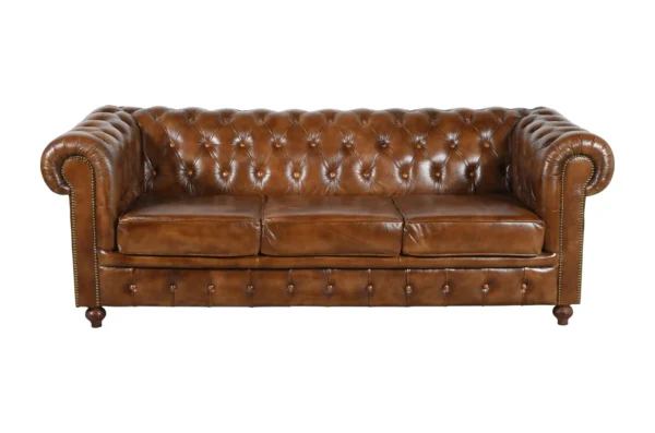 Luxurious Triple Seater Chesterfield Leather Sofa with Recycled Wood Frame